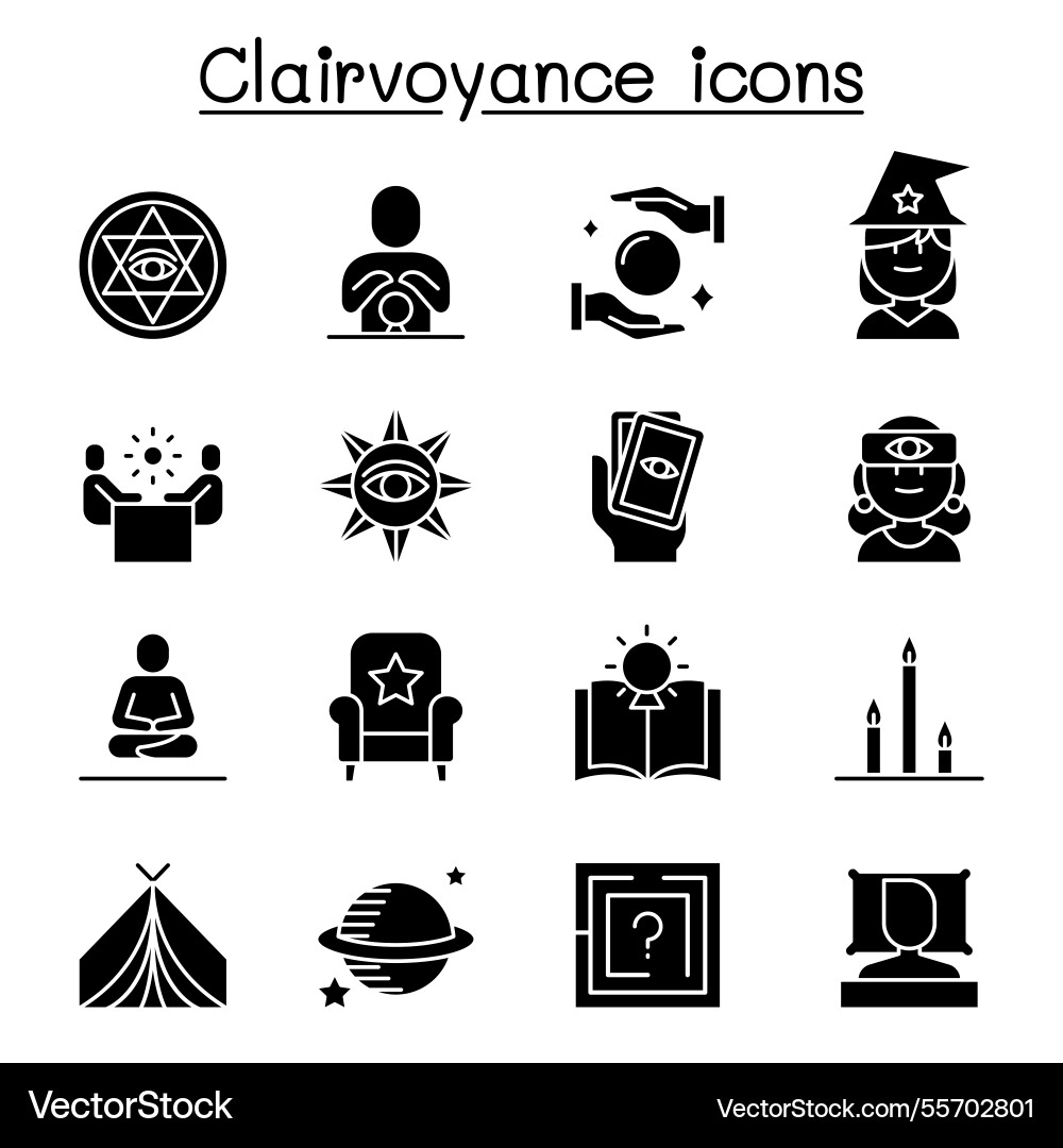 Clairvoyance fortune teller icon set in glyph Vector Image