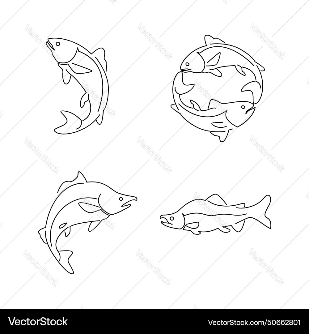 Salmon fish outline Royalty Free Vector Image - VectorStock