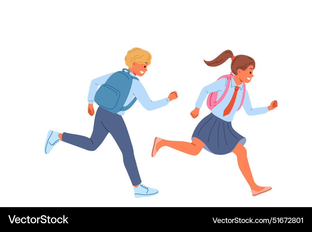 School children with backpacks run away from Vector Image