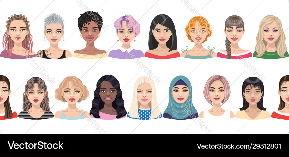 Seamless border with women faces Royalty Free Vector Image