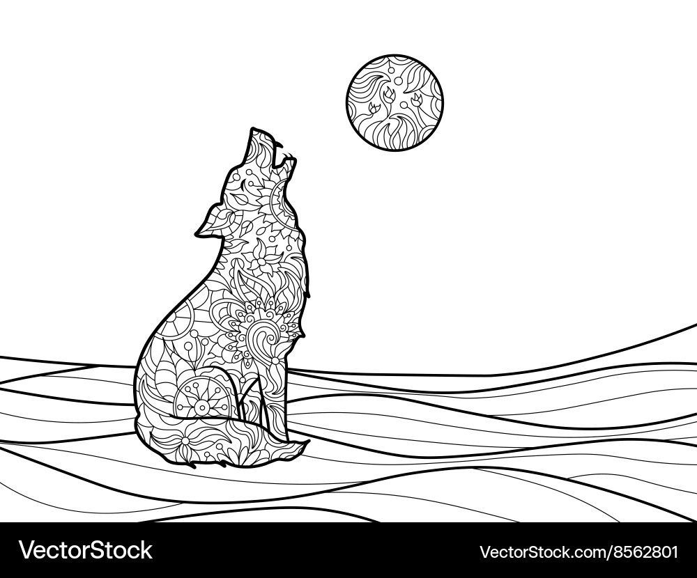 Wolf Zentangle Coloring Page Royalty Free Vector Image
