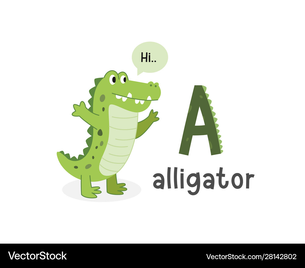 Cute Alligator Alphabet A – Royalty-Free Vector | VectorStock
