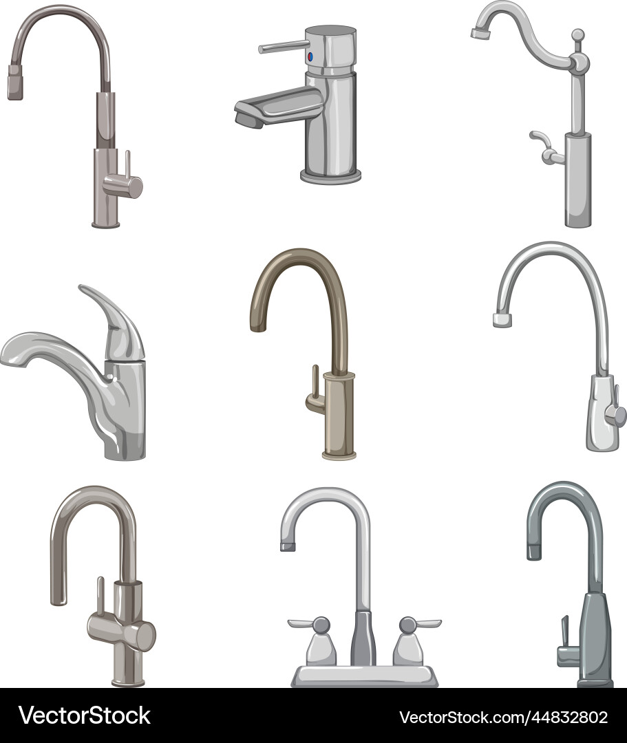 Faucet water set cartoon Royalty Free Vector Image