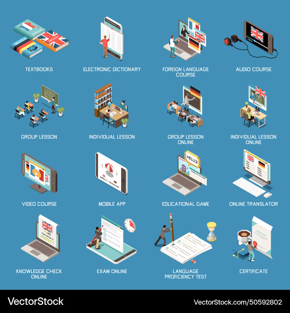 Language courses set Royalty Free Vector Image