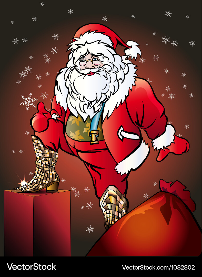 Santa wearing snakeskin boots Royalty Free Vector Image