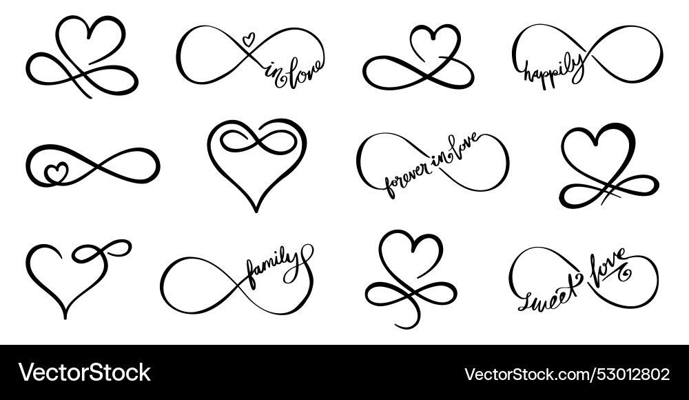 Set of black love infinity symbol infinite Vector Image