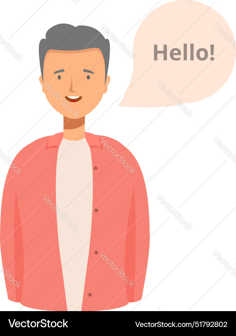 Smiling man with speech bubble saying hello Vector Image