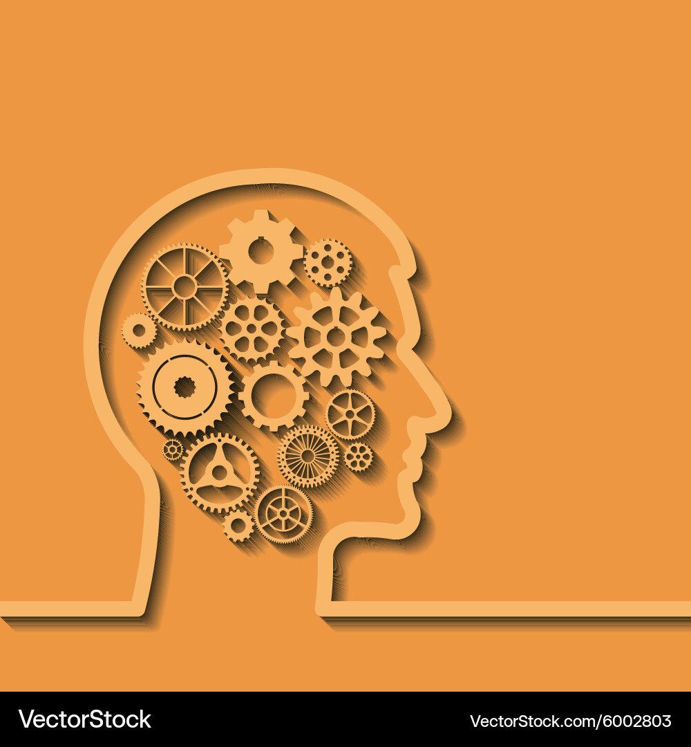 Gears in human head thinking process Royalty Free Vector