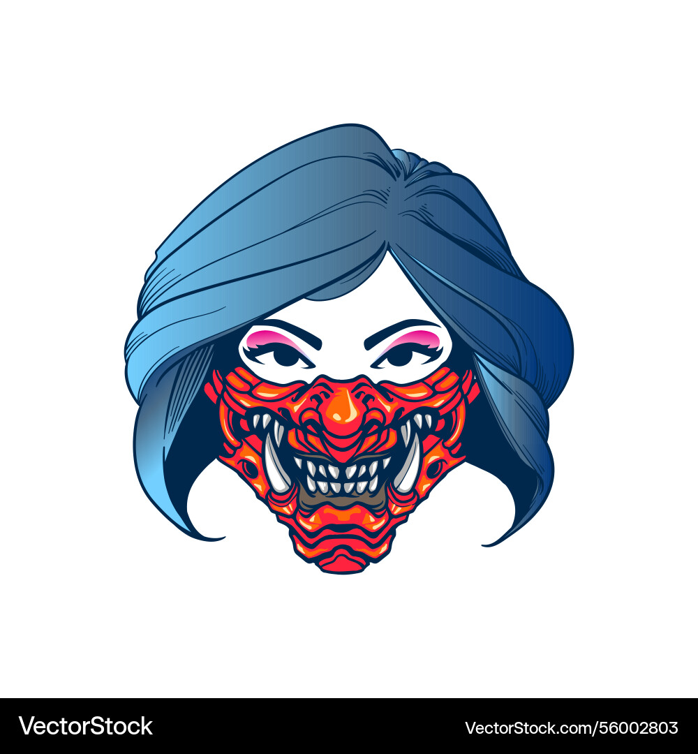 Girl with samurai demon mask Royalty Free Vector Image
