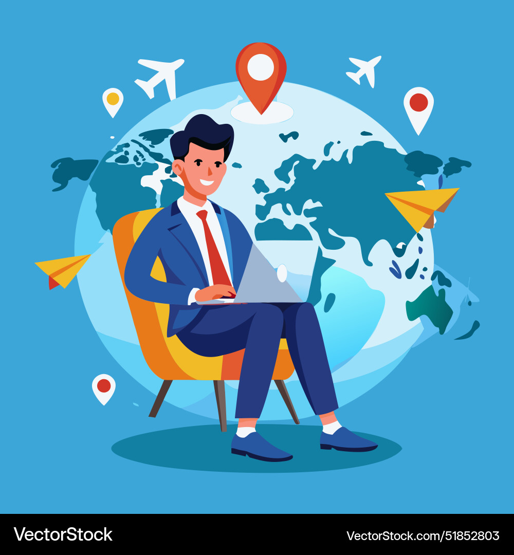 Global remote work businessmans virtual freedom Vector Image