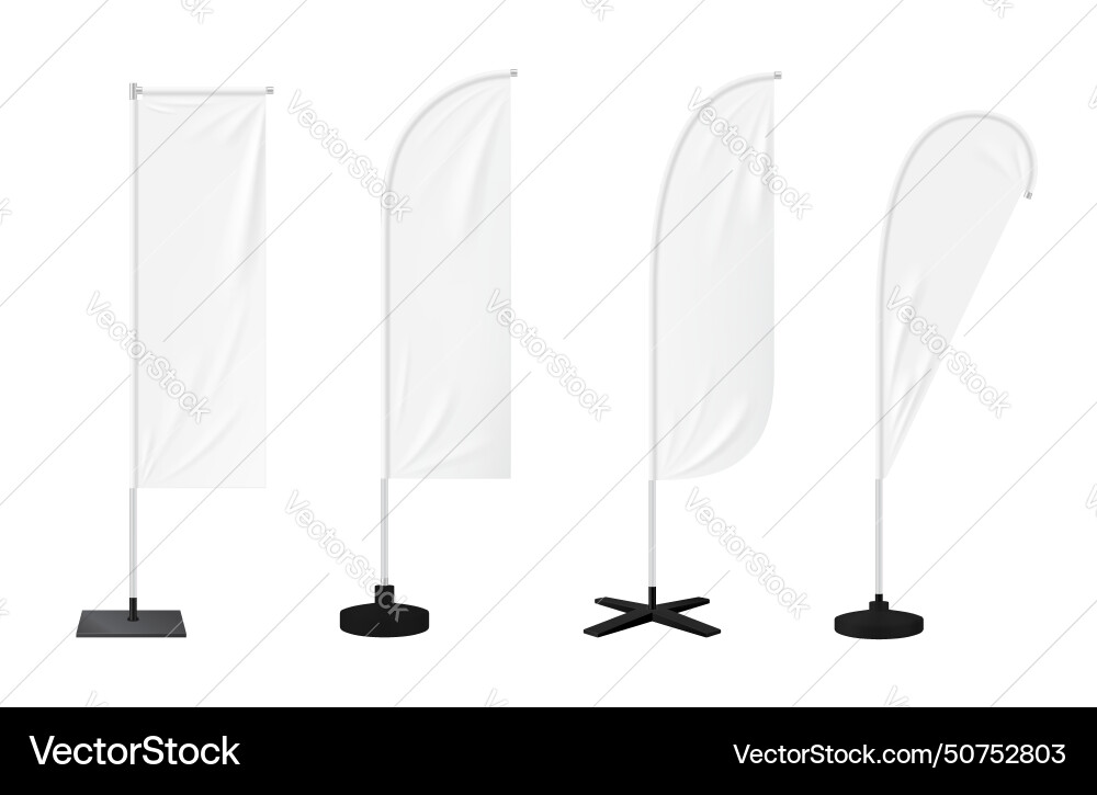 Realistic beach flag banner stand blank mockups Vector Image