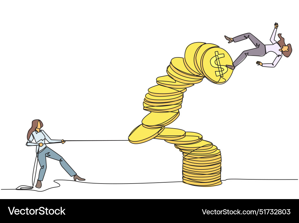 Single one line drawing businesswoman pull Vector Image