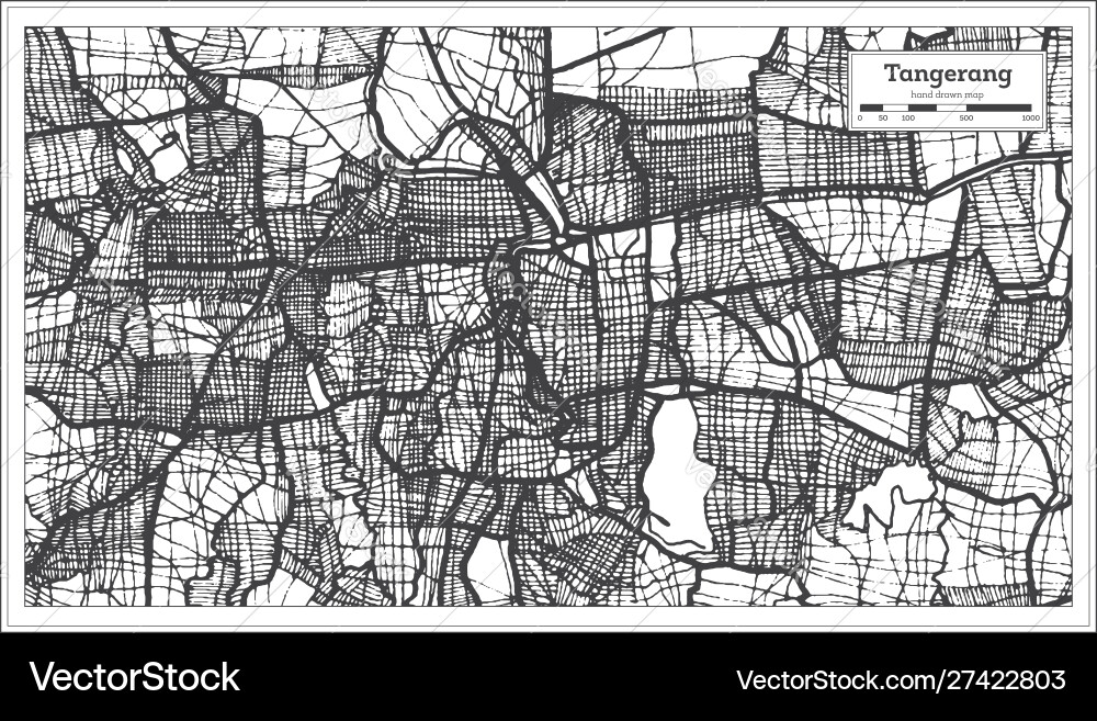 Tangerang City Map - Black and White Royalty Free Vector