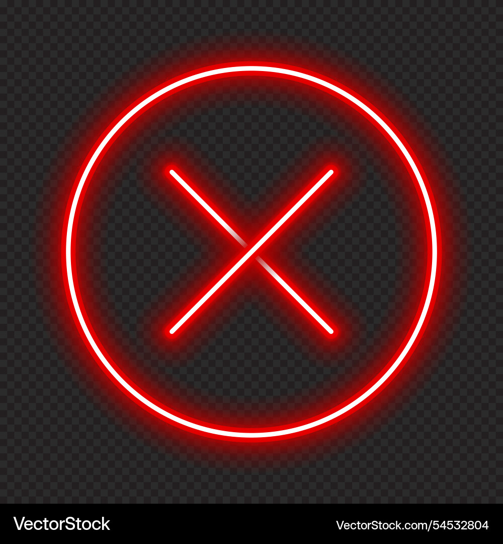 Cross mark in neon style red retro Royalty Free Vector Image