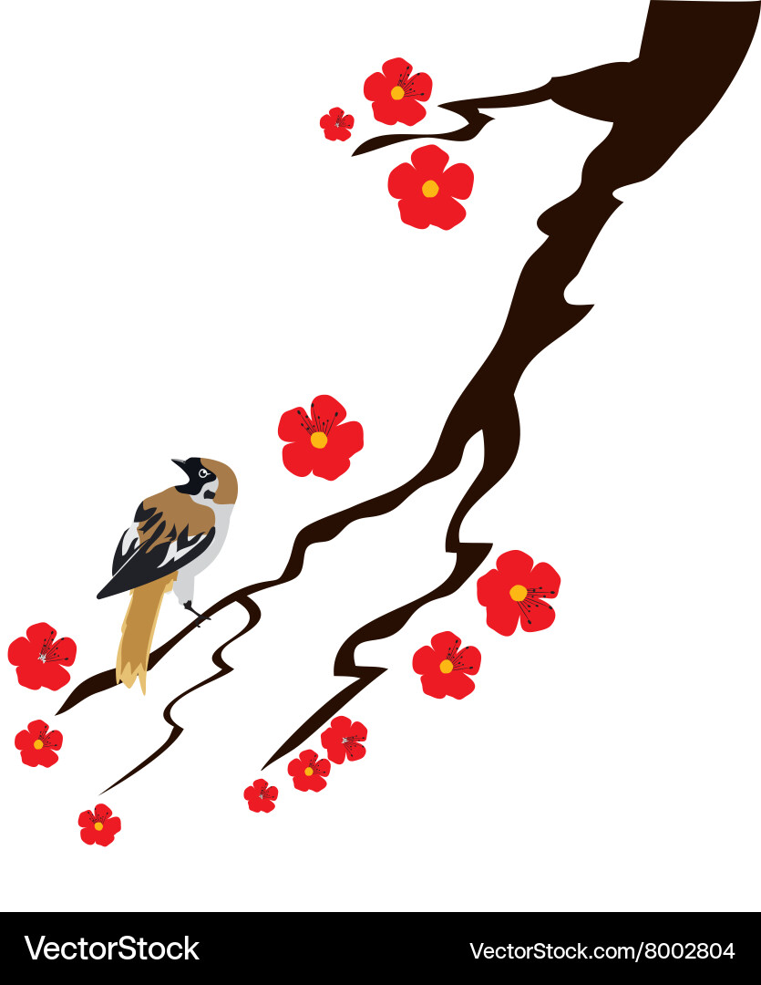 Japanese Sparrow with Cherry Blossom Royalty Free Vector