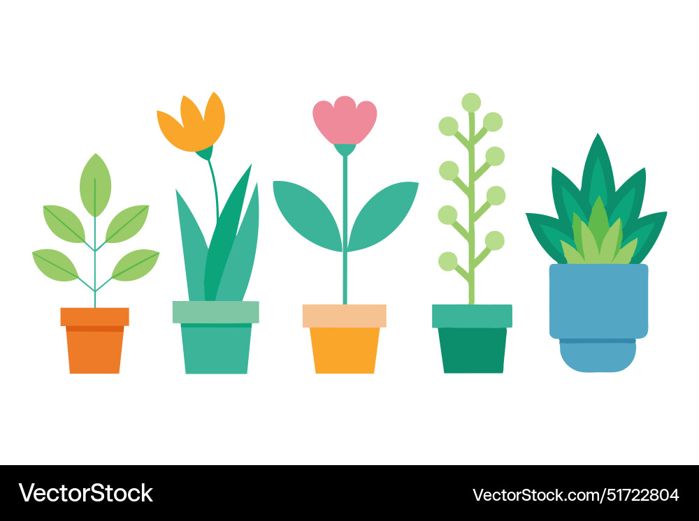Plants set minimal flat on white background Vector Image