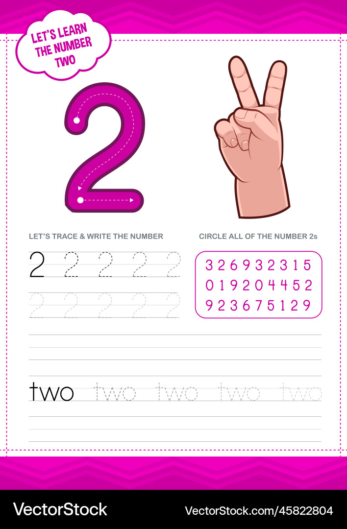 Preschool learning number two worksheet Royalty Free Vector