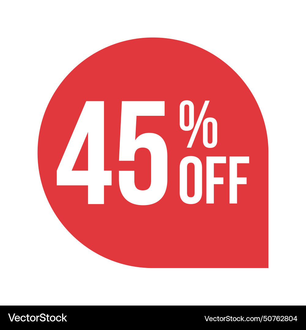 Red 45 percent discount label on white background Vector Image