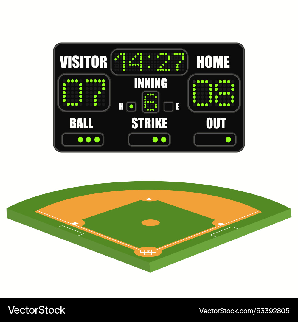 Baseball field and scoreboard on grey background Vector Image