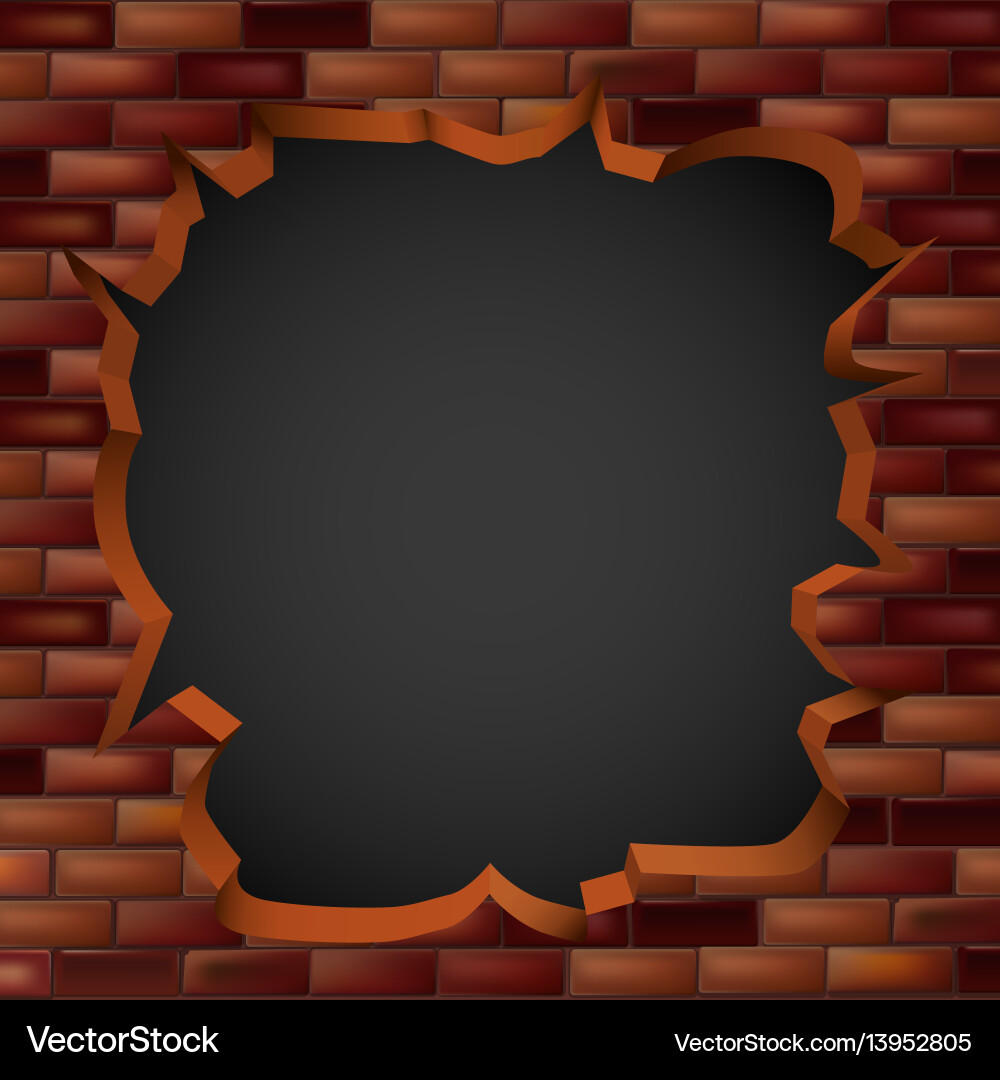 Breaking through a brick wall with hole Royalty Free Vector