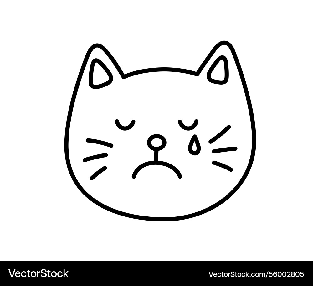 Cute doodle cry cat face icon sad crying Vector Image