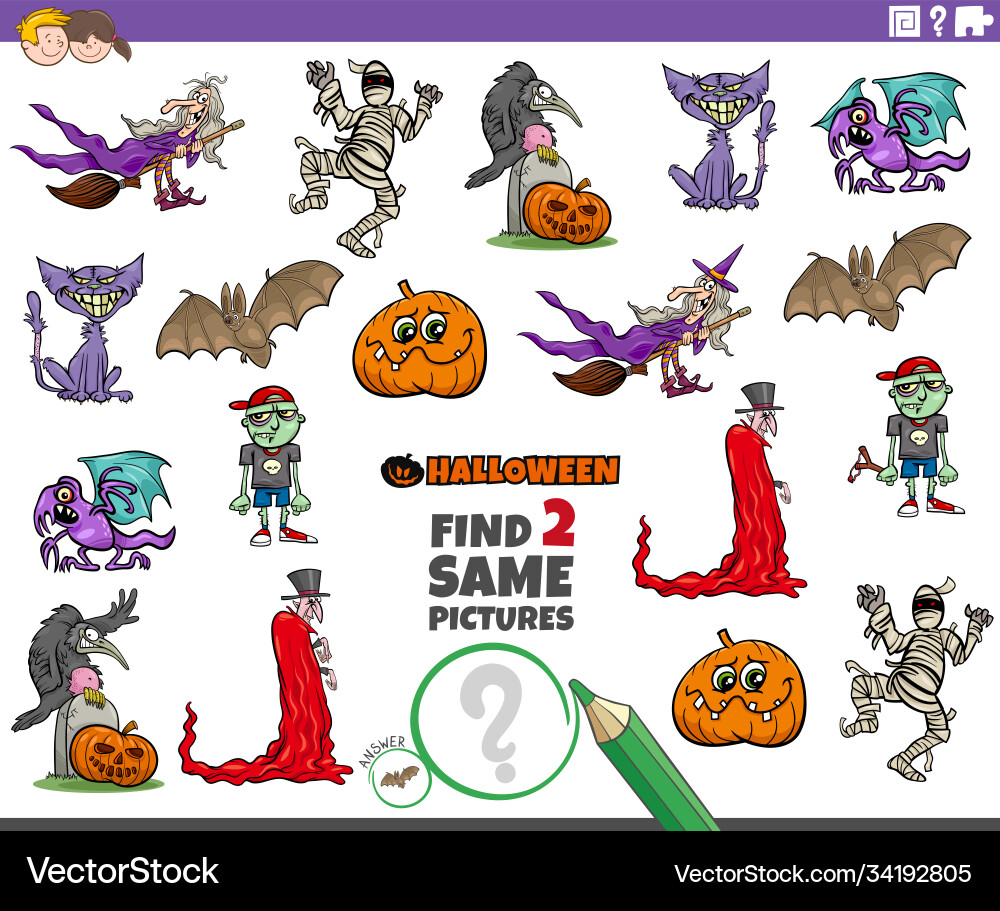 Find two same halloween characters educational Vector Image