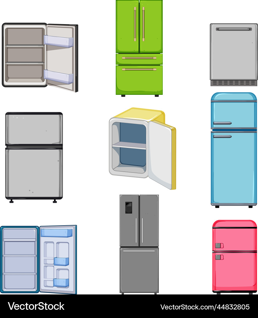 Fridge refrigerator set cartoon Royalty Free Vector Image