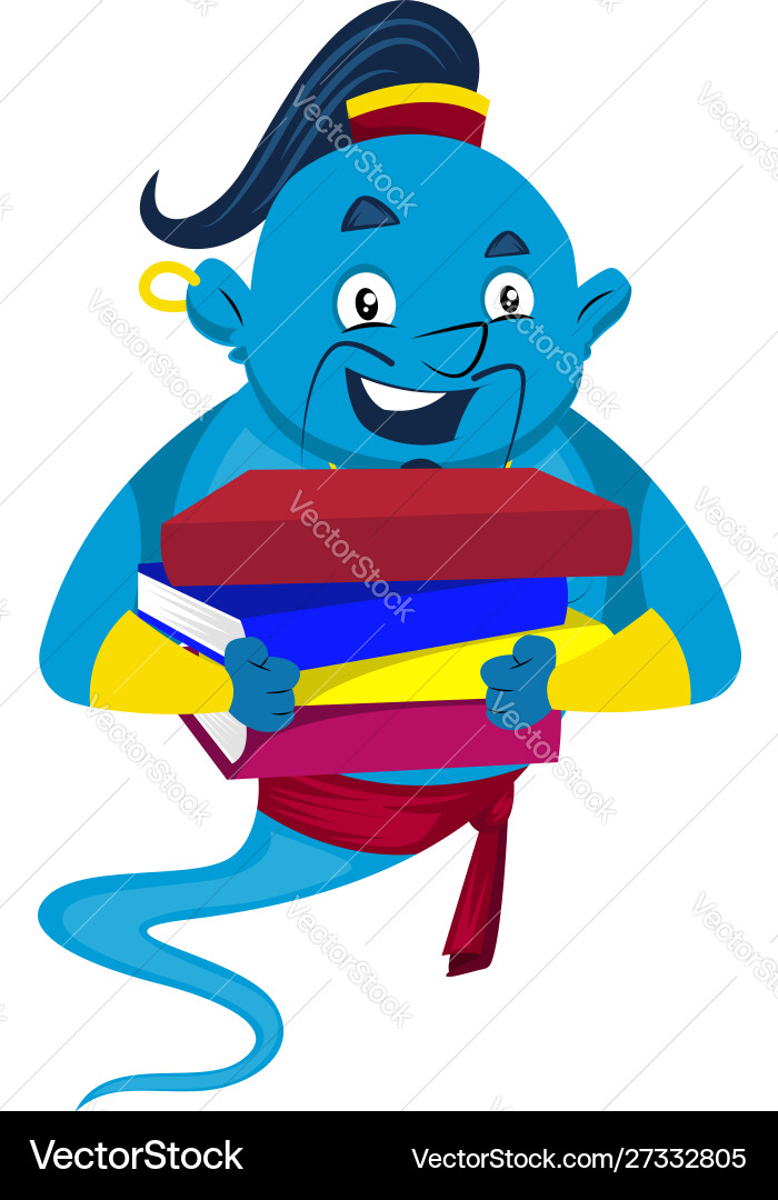 Genie with books on white background Royalty Free Vector
