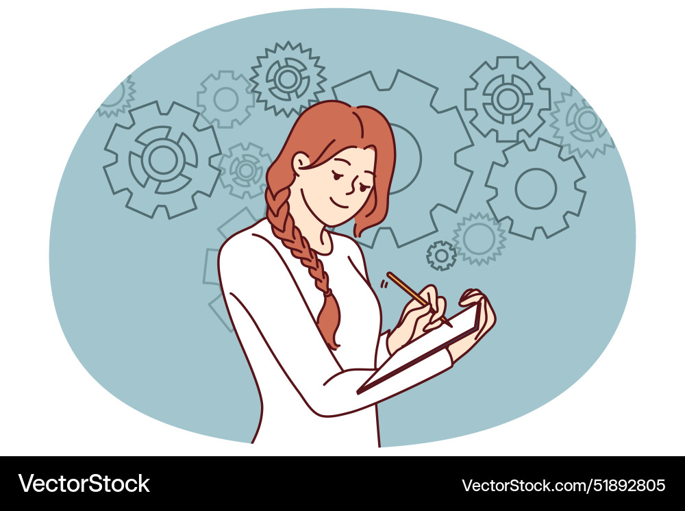 Positive woman is making checklist for improving Vector Image