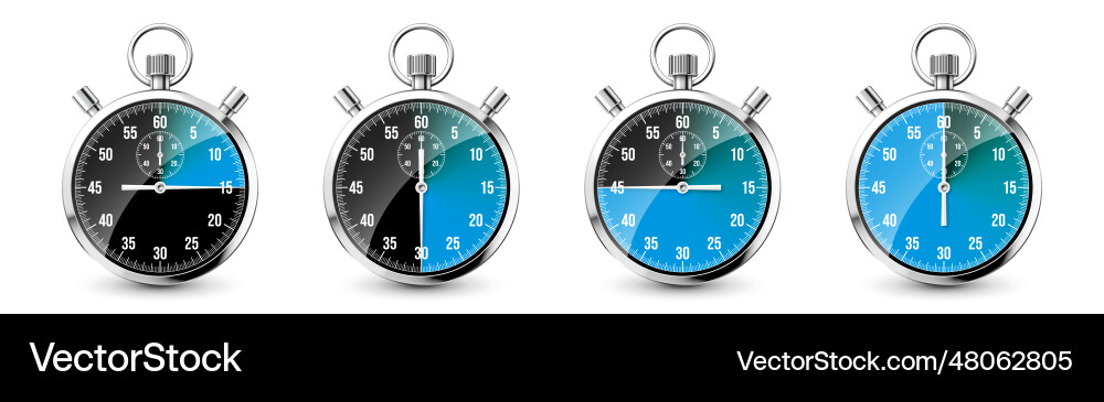 Realistic classic stopwatch shiny metal Royalty Free Vector