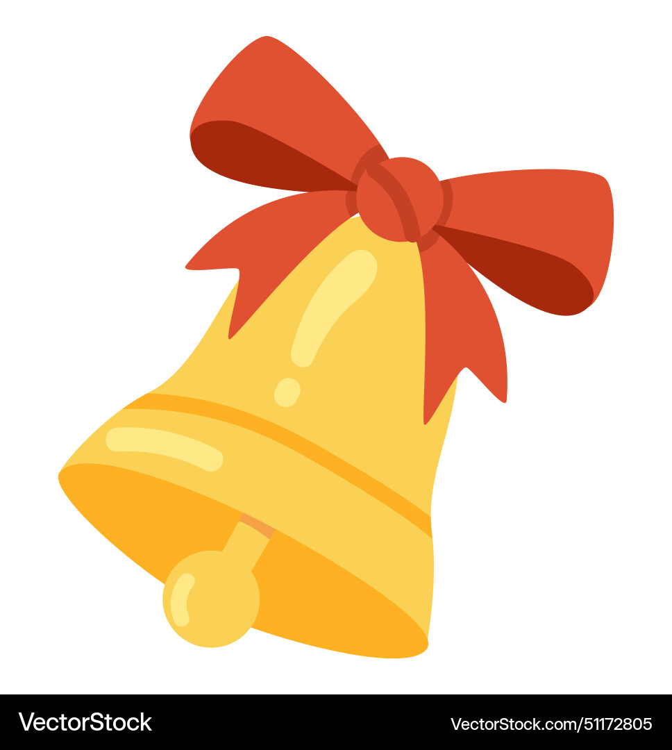 School bell with red bow in flat design Royalty Free Vector