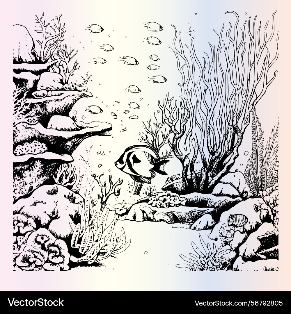 Underwater scene coloring pages for kids Vector Image