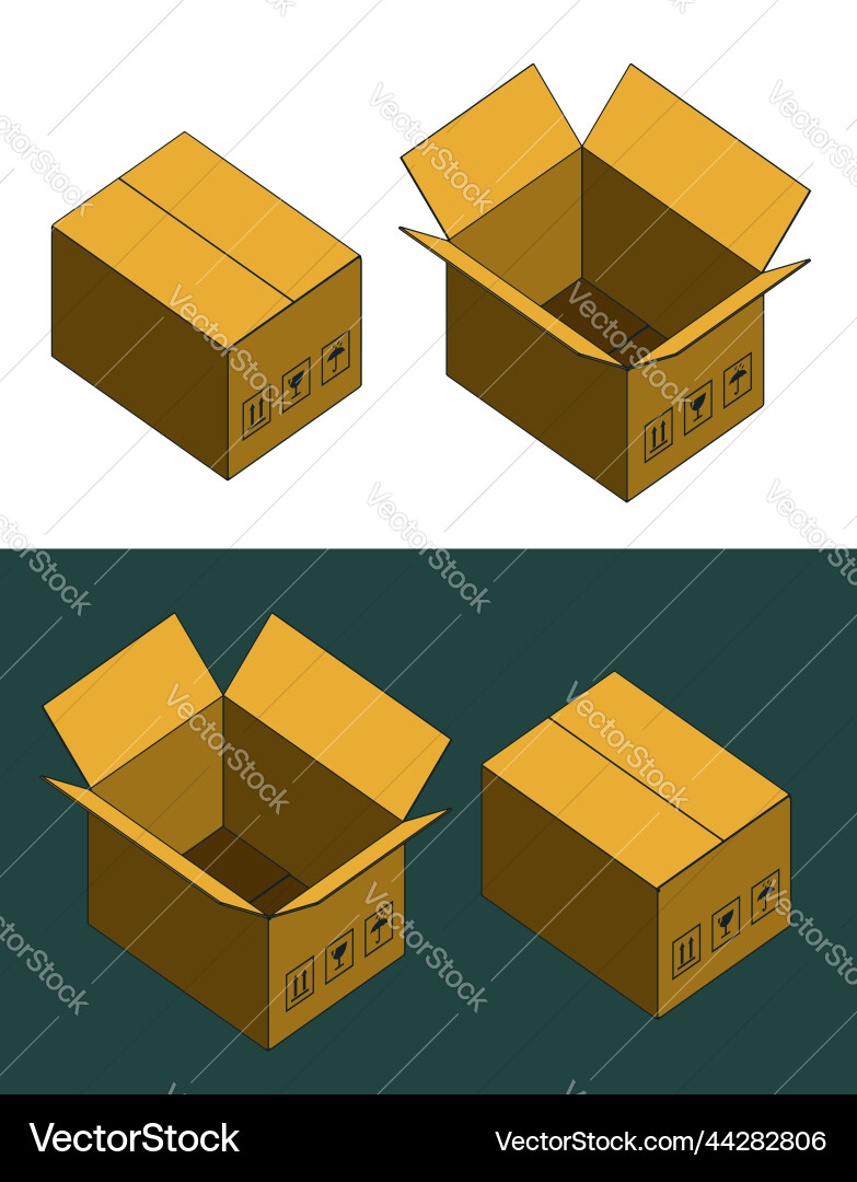 Cardboard box color blueprints Royalty Free Vector Image