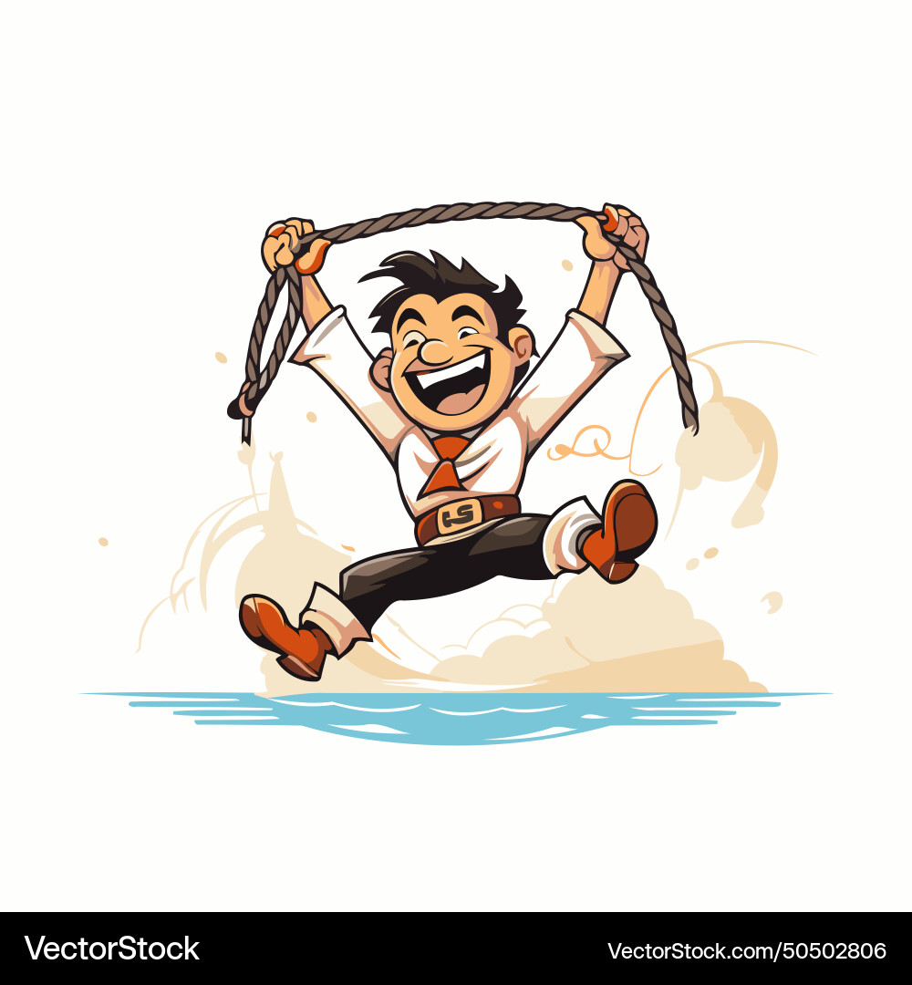Cartoon boy playing with a rope on the beach Vector Image
