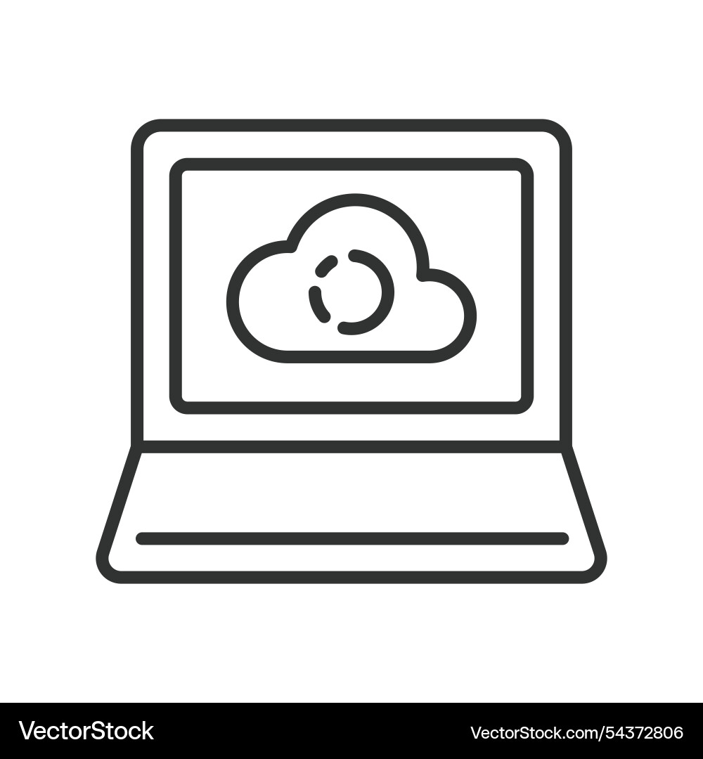 Cloud storage on laptop icon in line design Vector Image