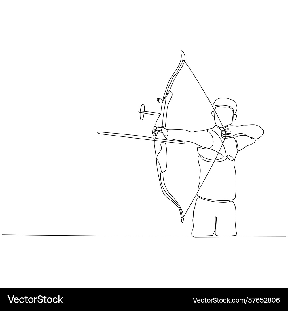 Continuous line drawing archery sport Royalty Free Vector