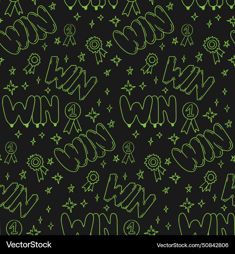 Green doodle outline words win and signs pattern Vector Image