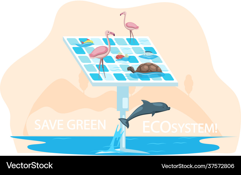 Solar panel with different sea creatures creation Vector Image