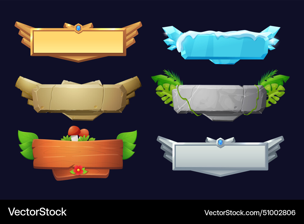 Wooden metal stone frames set for interface ui Vector Image