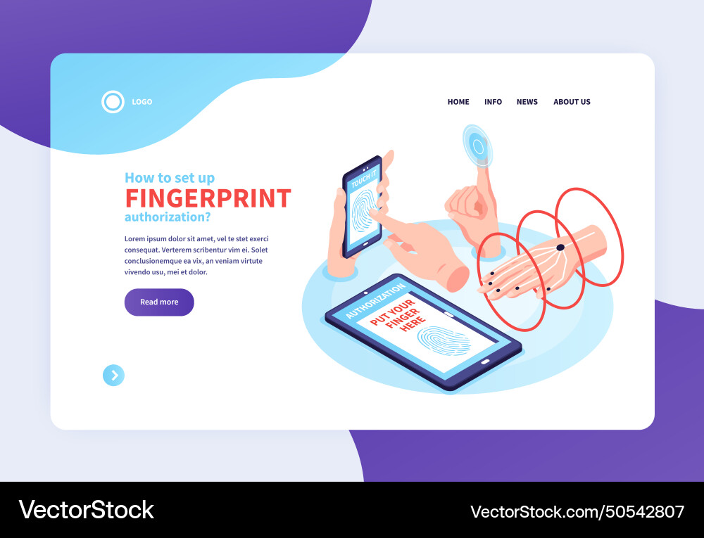 Biometric identification landing page Royalty Free Vector