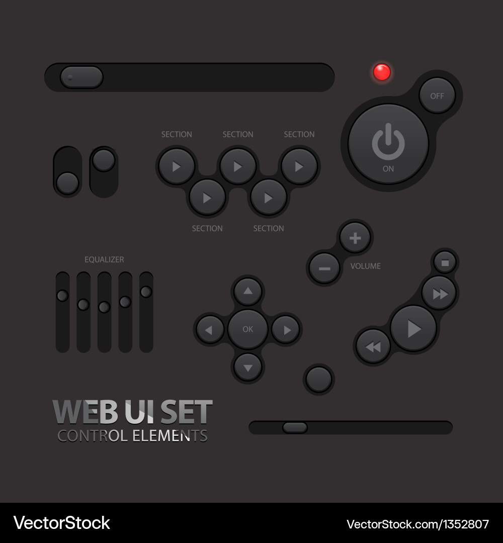 Black web ui elements buttons switches Royalty Free Vector