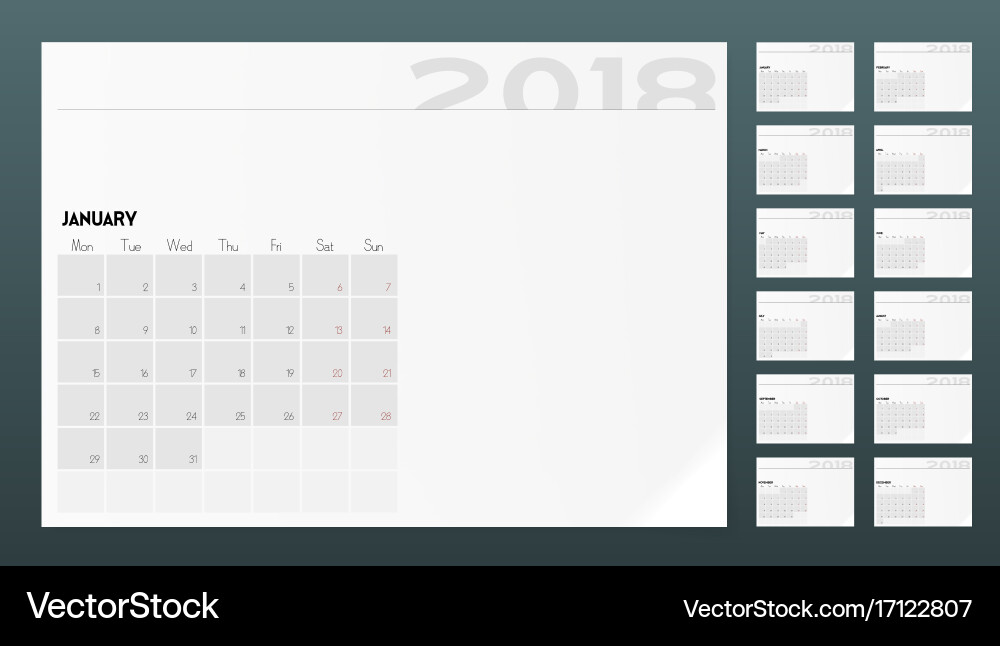 Calendar of 2018 year planner design template Vector Image