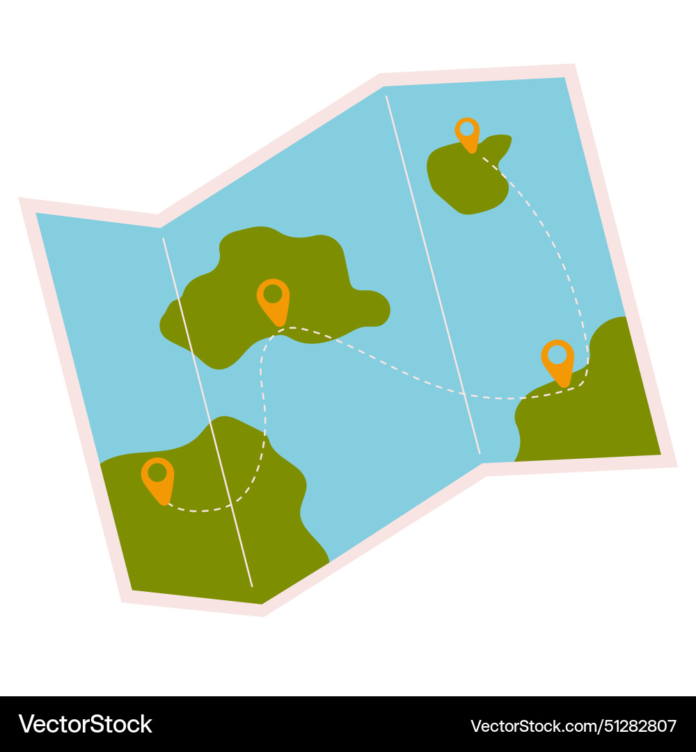Cartoon of paper map with route Royalty Free Vector Image
