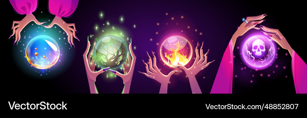 Magic crystal fortune ball float in woman hand Vector Image