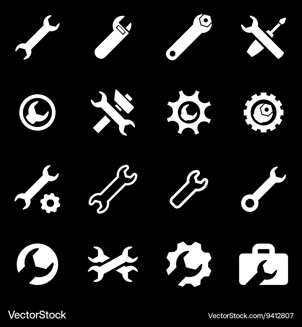 White settings wrench icon set Royalty Free Vector Image