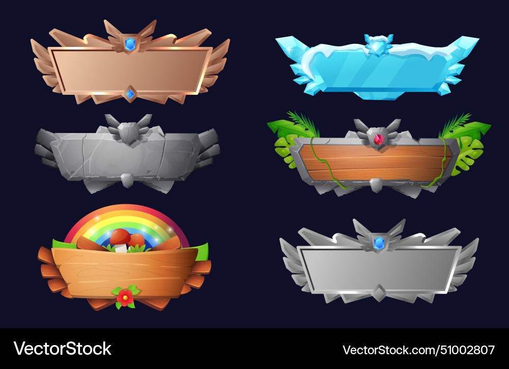 Wooden metal stone frames set Royalty Free Vector Image