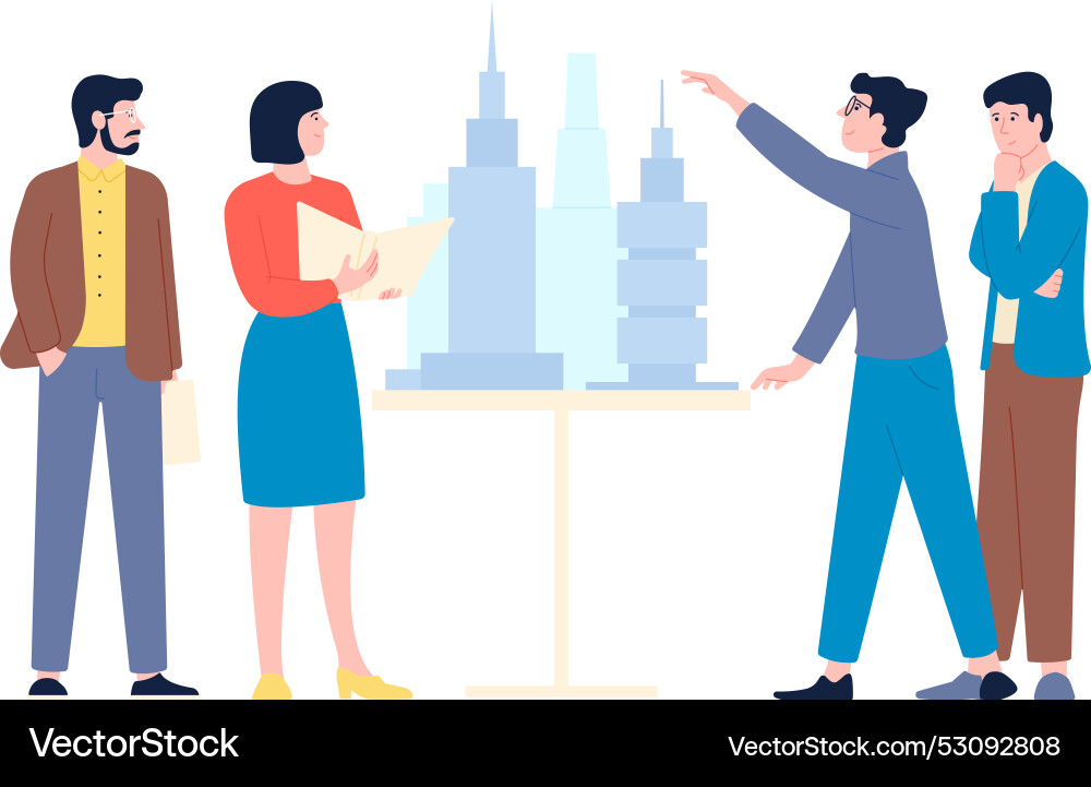 Architecture engineer discuss building plan Vector Image