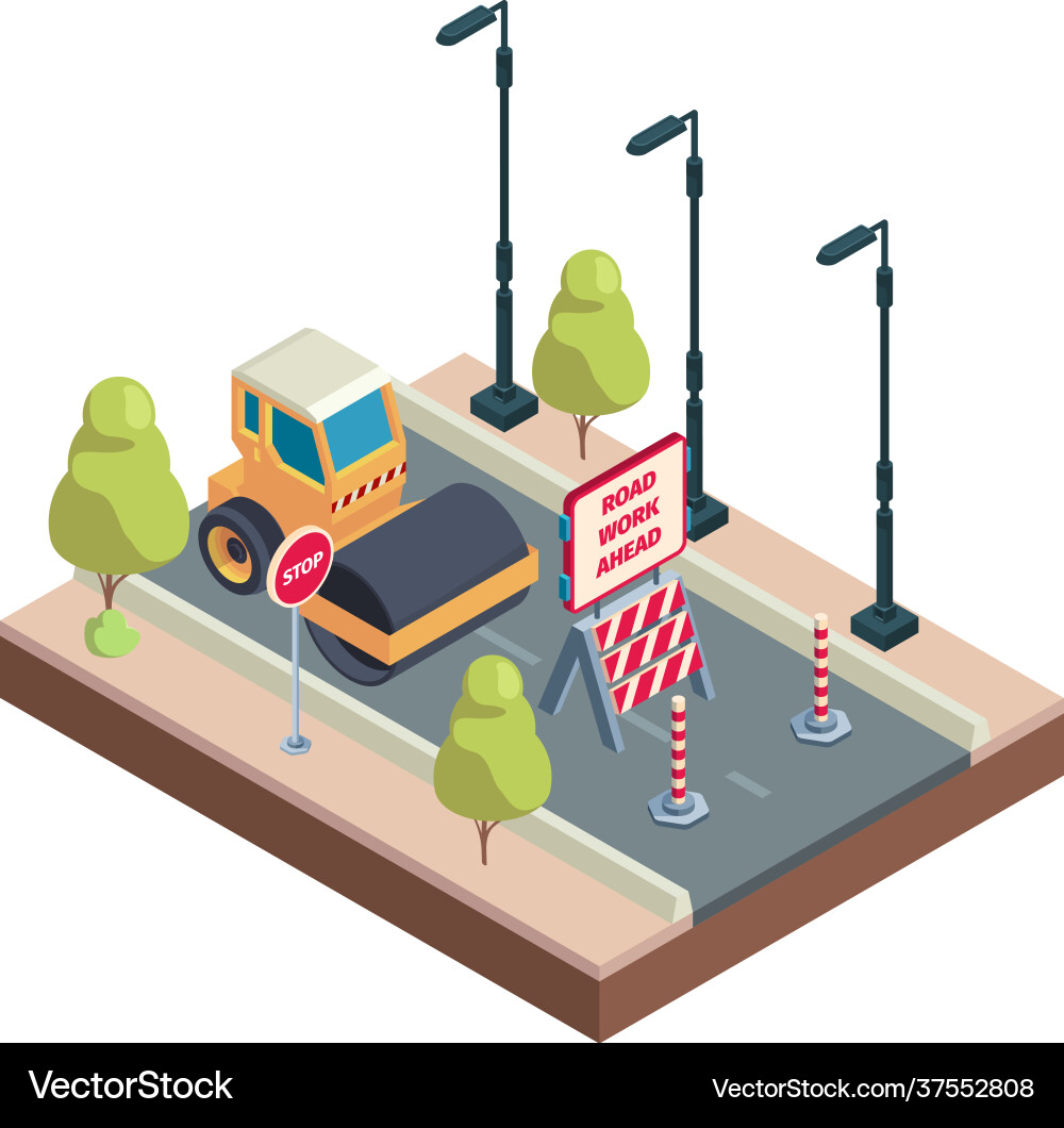 Asphalt work road repair machine surfacing Vector Image