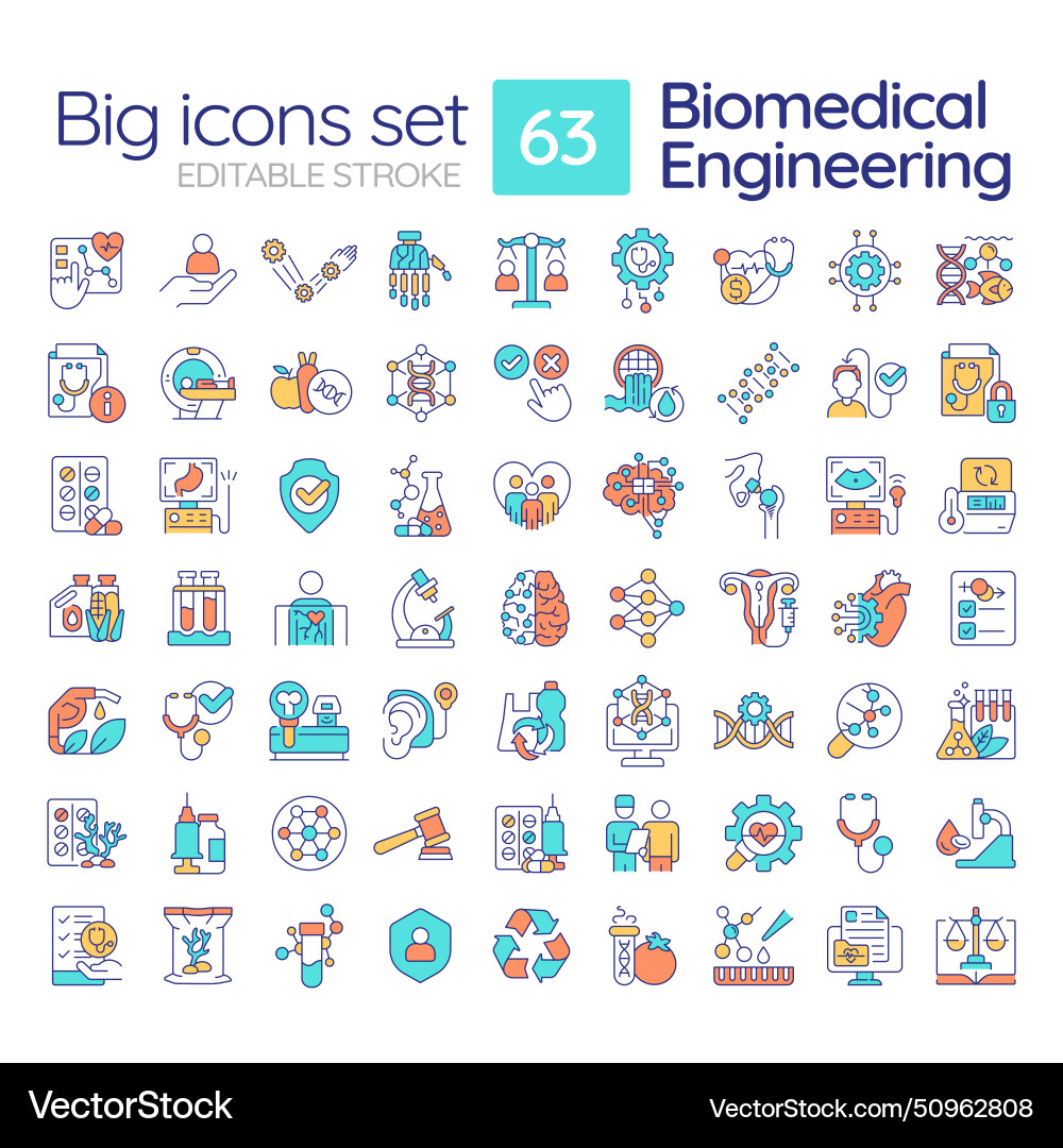 Biomedical engineering rgb color icons set Vector Image