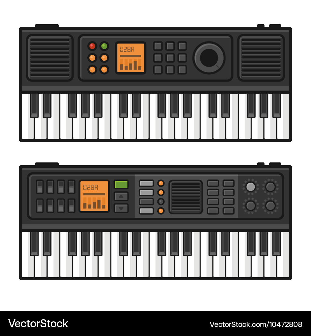 Digital Piano Roll Synthesizer Keyboard Set Vector Image